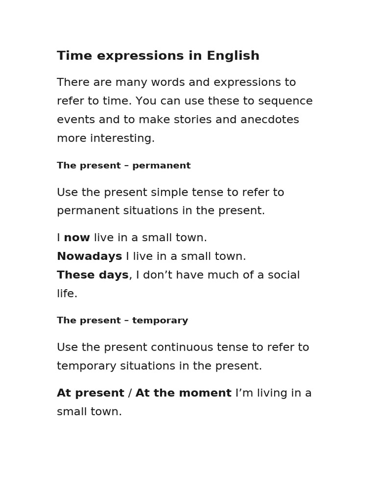 Time Expressions in English | PDF | Linguistics