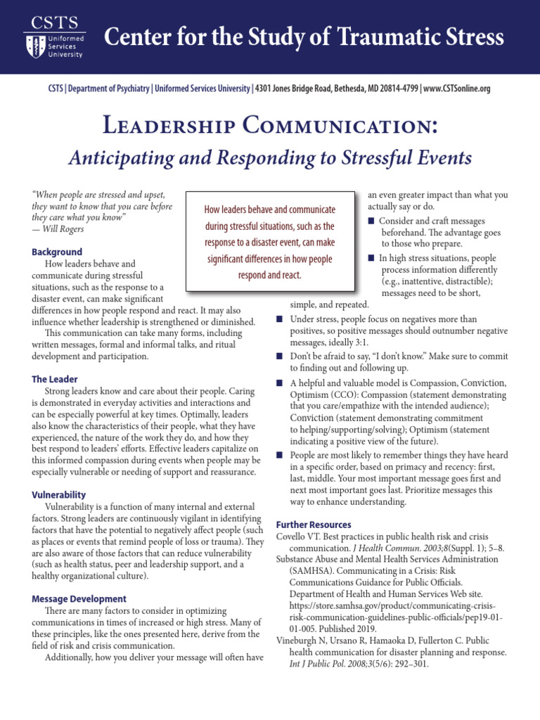CSTS FS Leadership Communication Anticipating Responding To Stressful ...