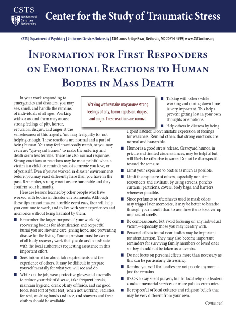 CSTS FS Information For 1st Responders Emotional Reactions Human Bodies ...