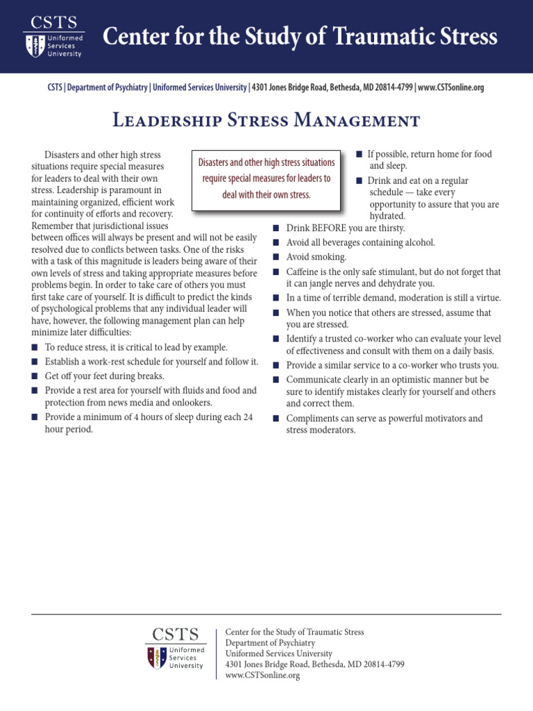 CSTS FS Leadership Stress Management | PDF | Leadership | Stress (Biology)
