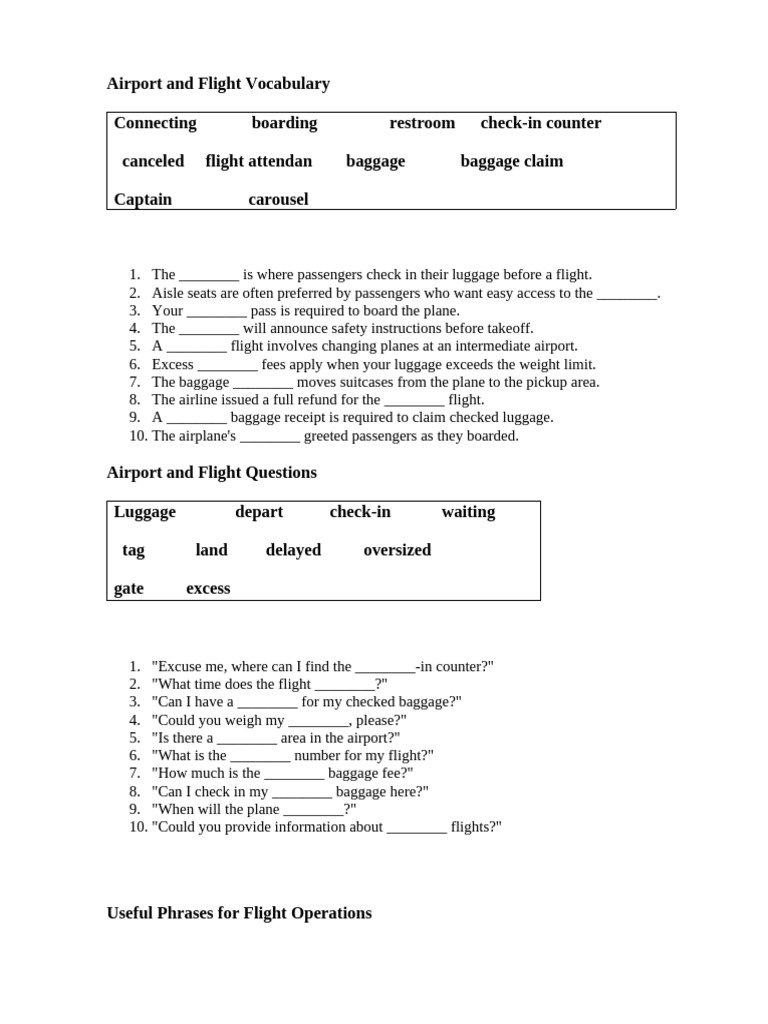 Airport and Flight Vocabulary | PDF