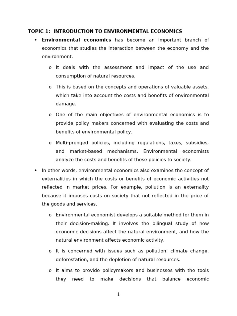 Topic 1 Introduction To Environmental Economics | PDF | Environmental ...