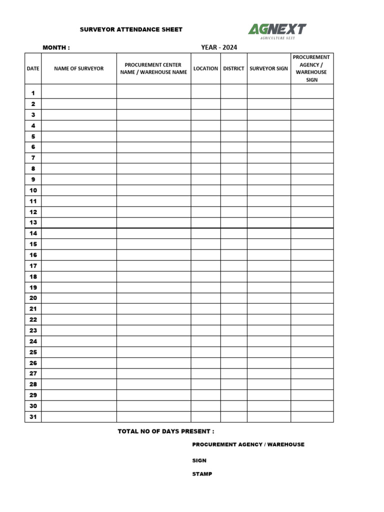 2024 Surveyor Attendance Sheet | PDF