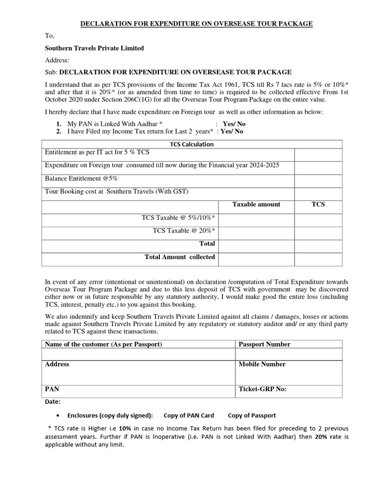 Revised TCS Declaration For 2024-25 F | PDF | Taxes | Income Tax