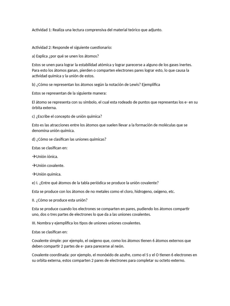 Uniones Quimicas | PDF | Enlace covalente | Compuestos químicos