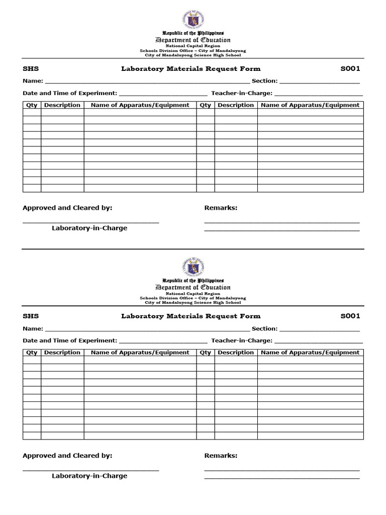S001 - Laboratory Materials Request Slip | PDF