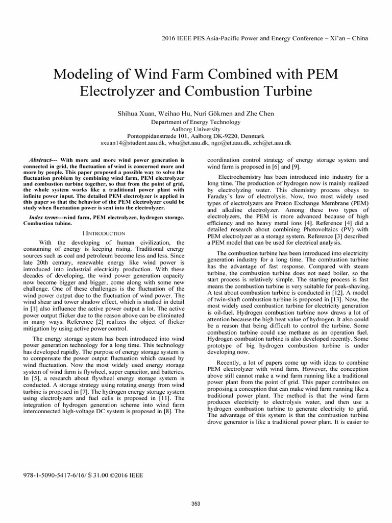 Wind Farm Integration with PEM Electrolyzer | PDF | Energy Storage ...