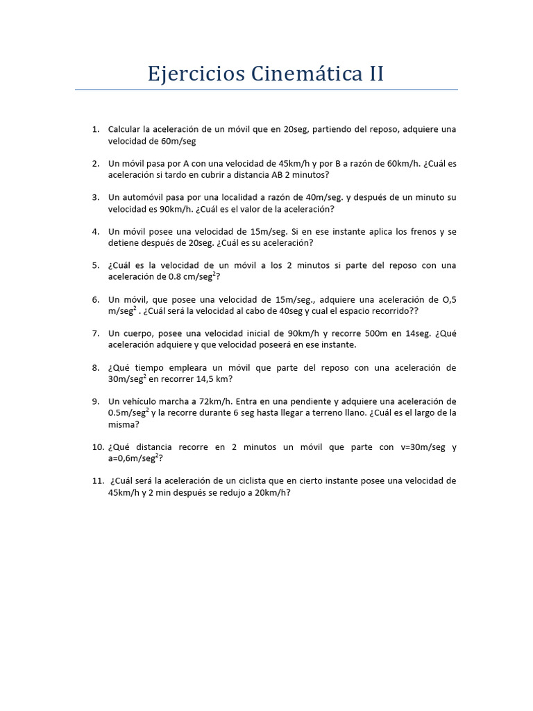 Ejercicios Cinemática II | PDF