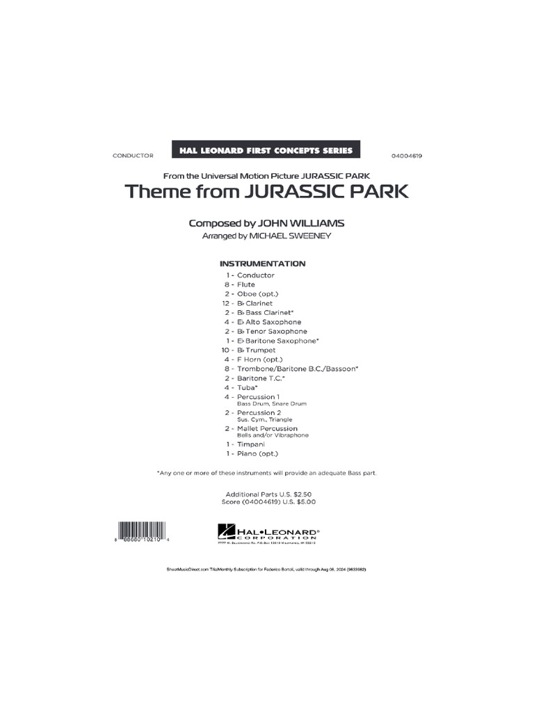 Jurassic Park Theme Sheet Music | PDF
