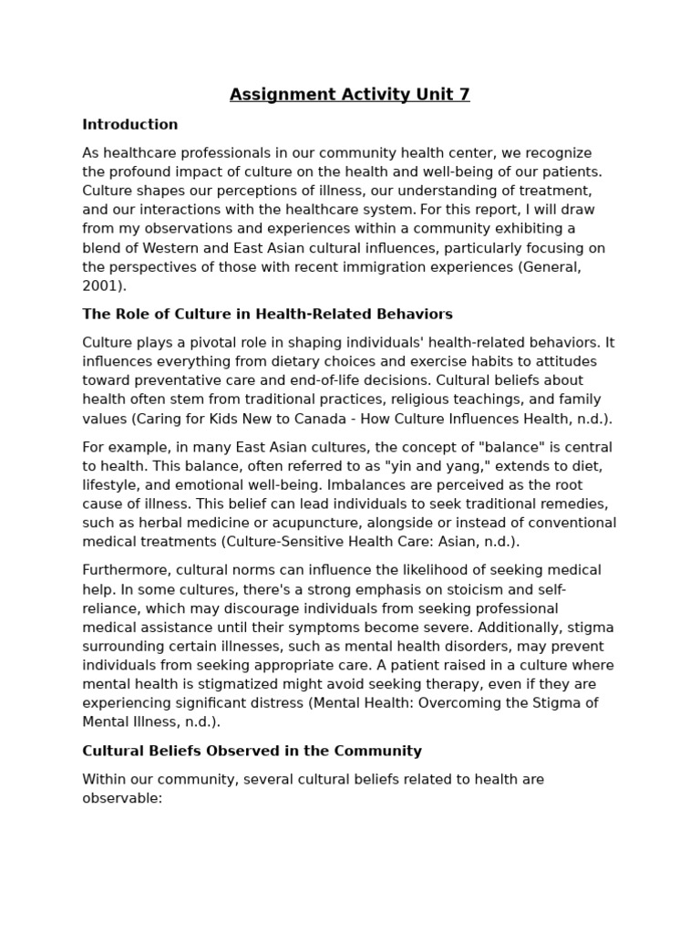 PSYC 1111 Assignment Activity Unit 7 | PDF | Mental Health | Health Care