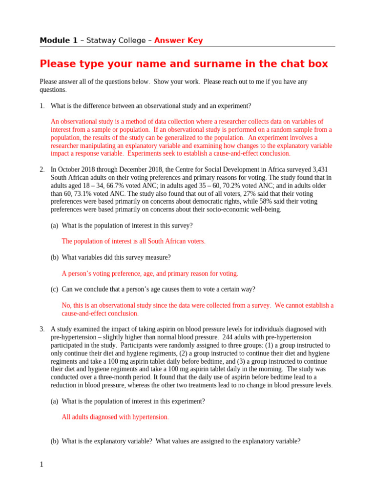 UFS SW Module 1 Review KEY | PDF | Mean | Descriptive Statistics