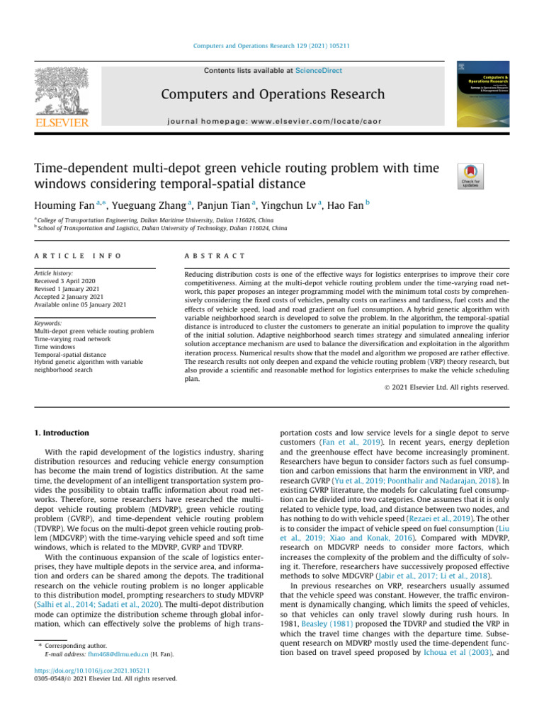Time-Dependent Multi-Depot Green Vehicle Routing Problem With Time | PDF | Mathematical ...