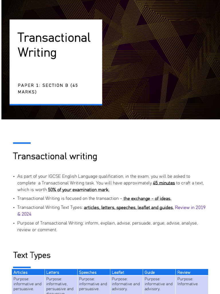 Igcse English Language Transactional Writing Y11 Pdf Sentence Linguistics Syntax