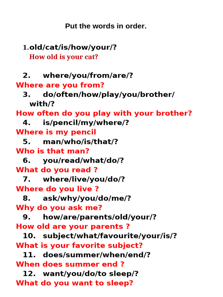 Word Order Wh Questions Classroom Posters Grammar Drills 143985 | PDF