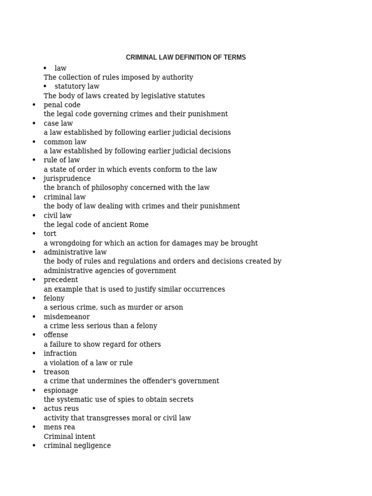 Key Terms in Criminal Law | PDF | Criminal Law | Evidence (Law)