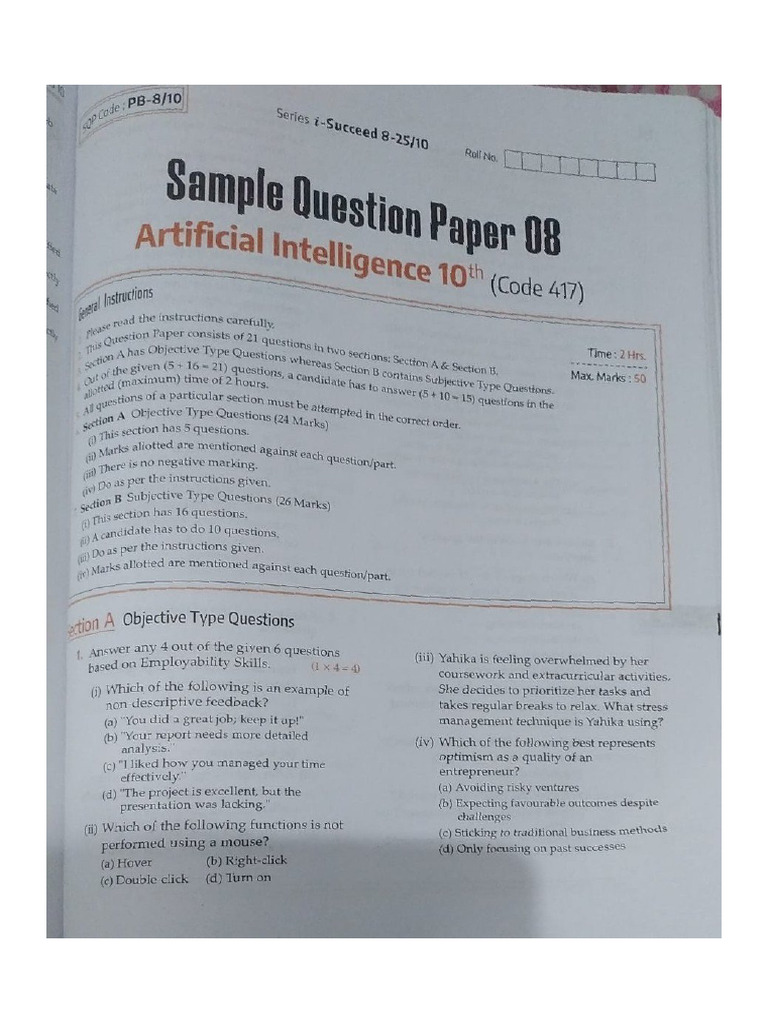 Sample Paper 2 AI | PDF