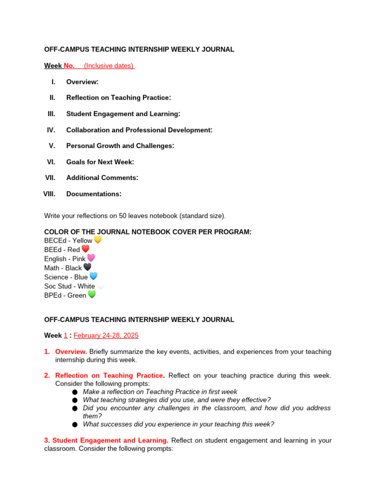 Week 1 Teaching Internship Reflection | PDF | Differentiated ...