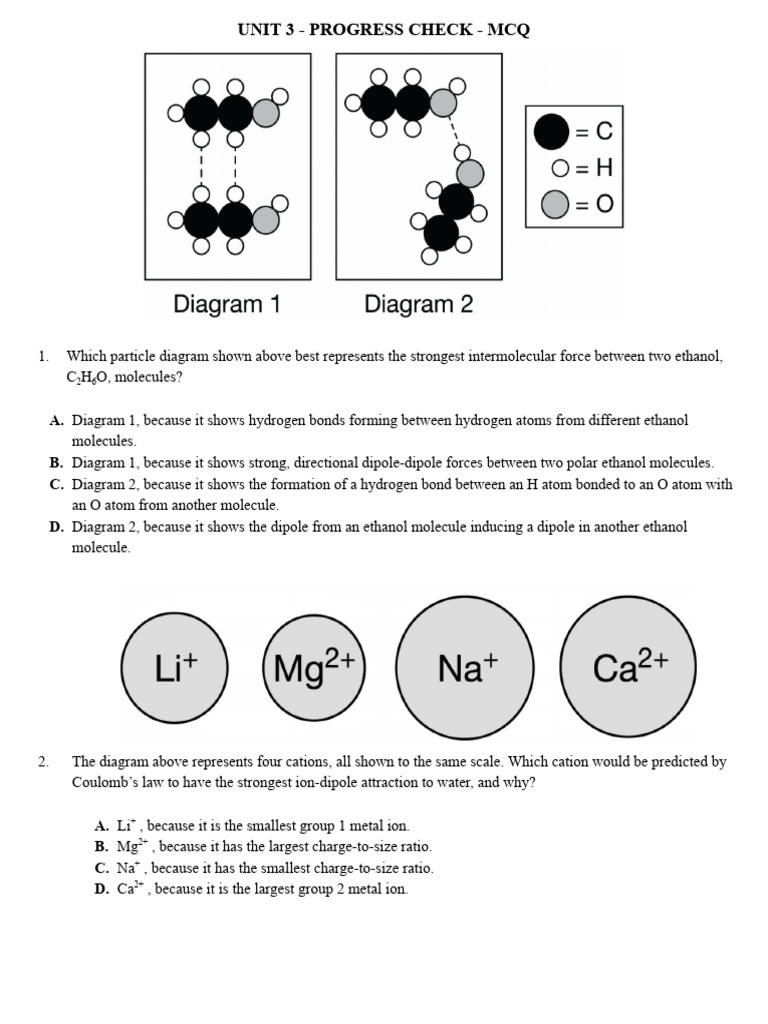 AP Chemistry Unit 3 MCQ Progress Check | PDF | Gases | Chemical Bond