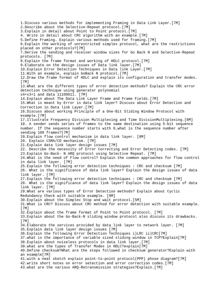 Unit-2 CN Previous Questions | PDF | Error Detection And Correction | Data Transmission