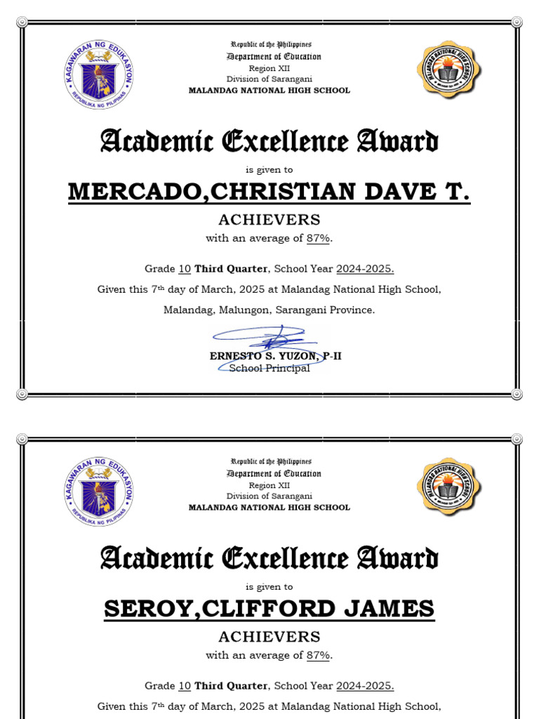 Deped Certificate Honors-3rdpdf | PDF | Philippines
