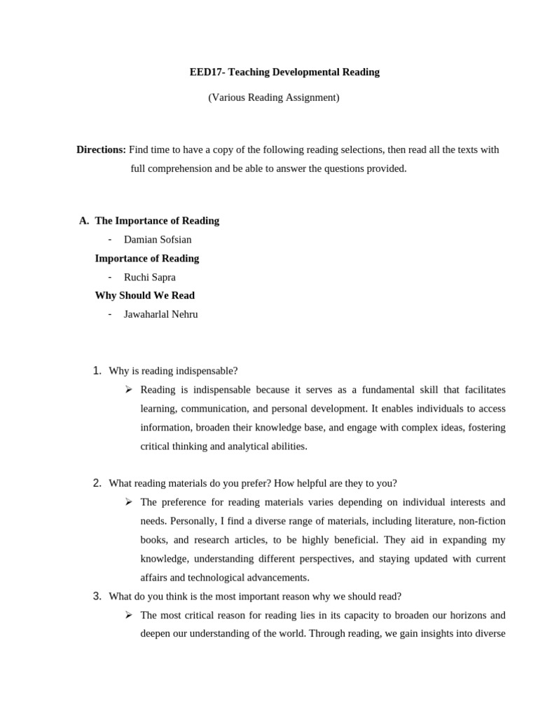 EED17 Reading Assignment | PDF | Knowledge | Critical Thinking