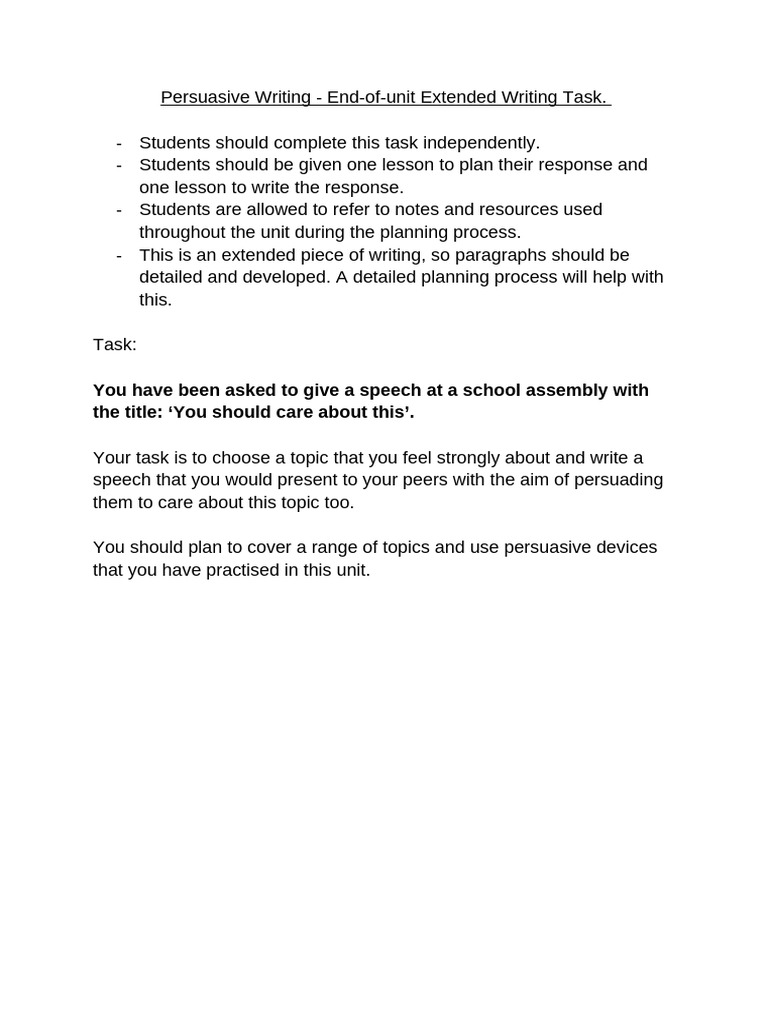 January End-Of-Unit Extended Writing Task Y7-9 | PDF