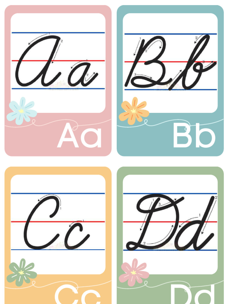 Cute Pastel Cursive Alphabet Flashcard | PDF