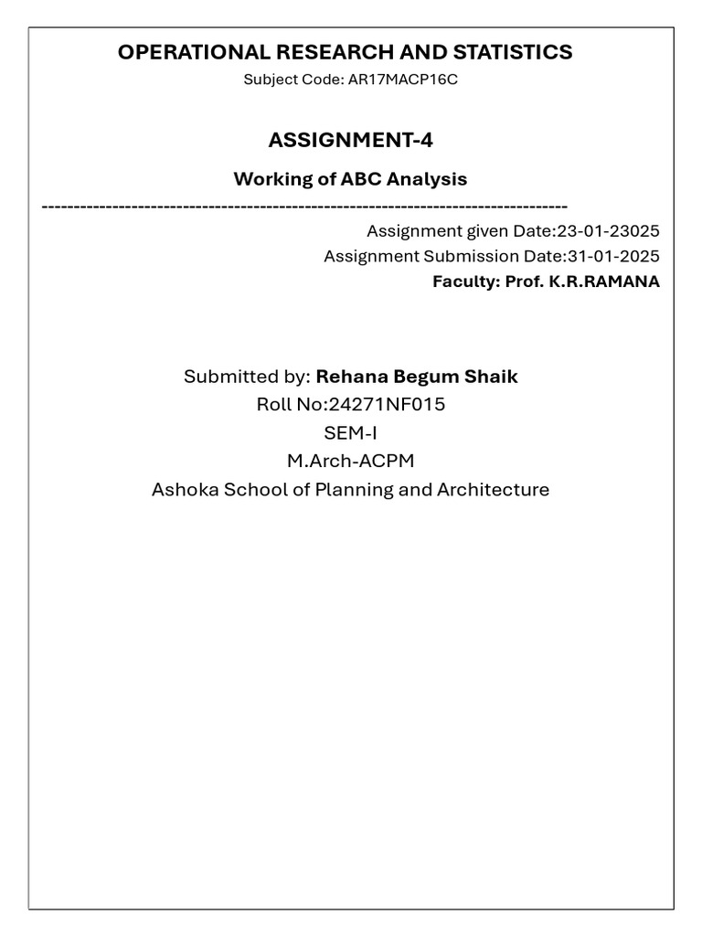 Rehana Begum shaik-Assignment-4-ABC Analysis | PDF | Screw | Pipe (Fluid Conveyance)