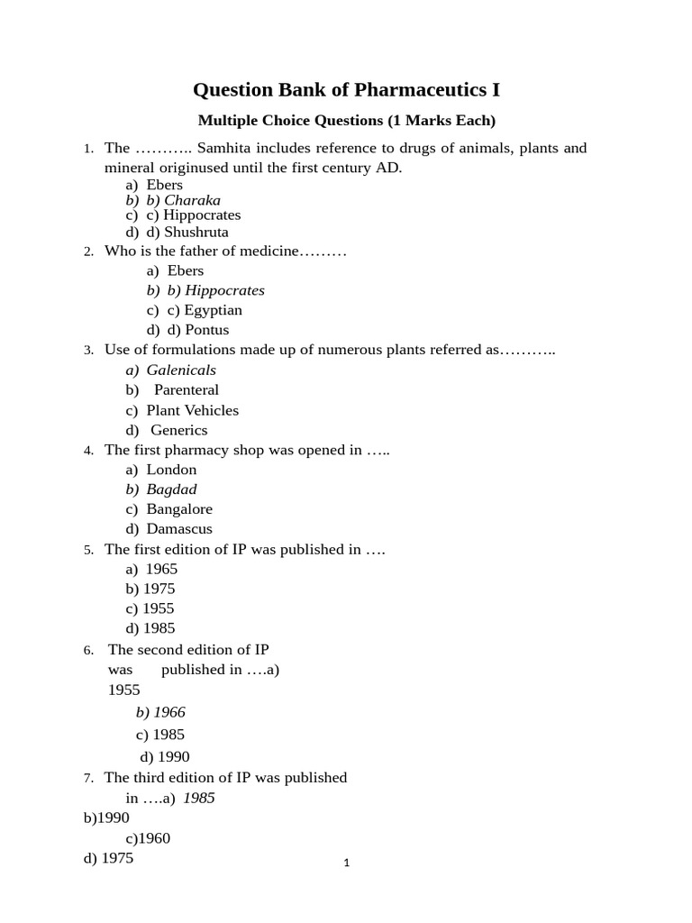 Pharmaceutics_I_MCQS | PDF | Medical Prescription | Pharmaceutical Sciences