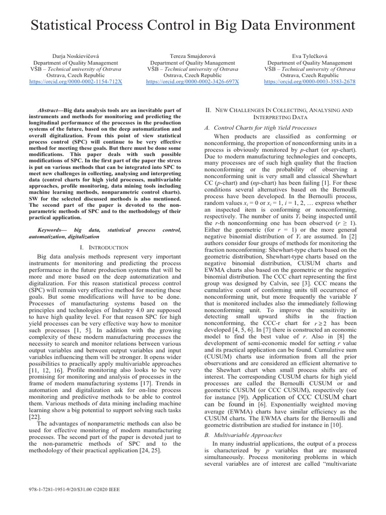 Statistical Process Control in Big Data Environment | PDF | Regression Analysis | Statistical ...