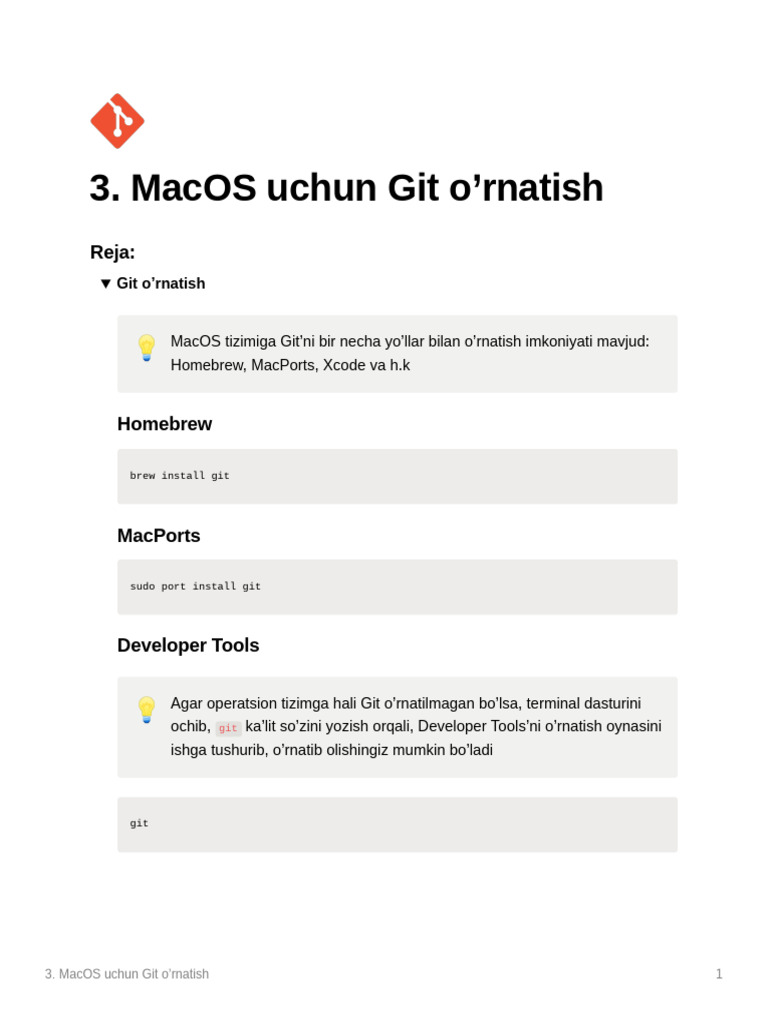 MacOS Uchun Git O'rnatish | PDF