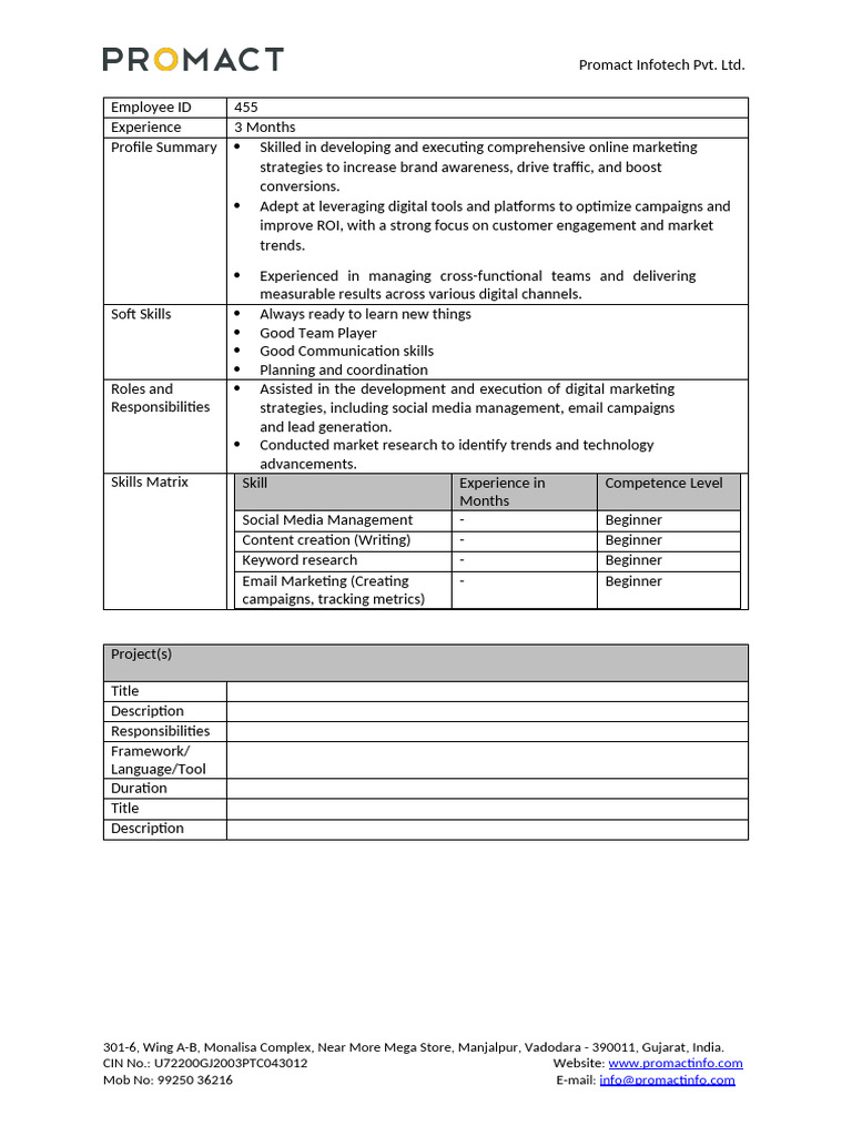 456_Charmy Parmar_Resume Format_Promact | PDF