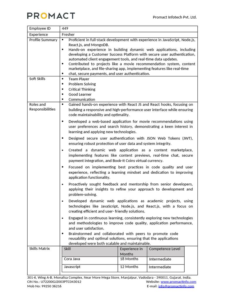 445_Prajjwal Tiwari_Resume Format_Promact | PDF | Web Application | Java Script