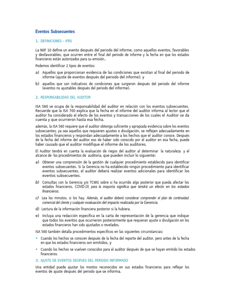 Eventos Subsecuentes según NIIF | PDF | Estado financiero | Auditoría