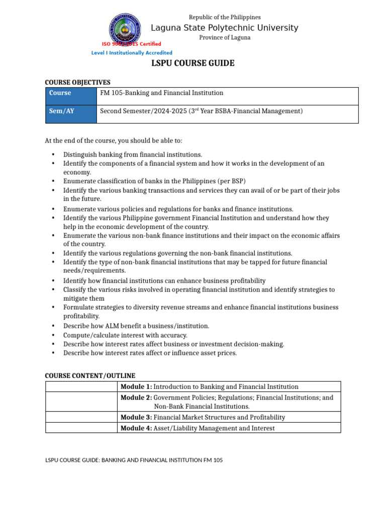 Fm105 Course Guide Syllabus SLM 1-4 2nd Sem 2024-2025 | PDF | Interest ...