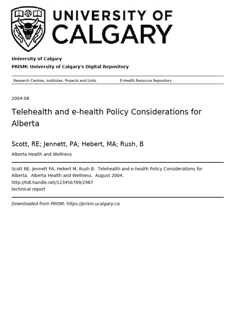 Telehealth and E-Health Policy Considerations For Alberta | PDF ...