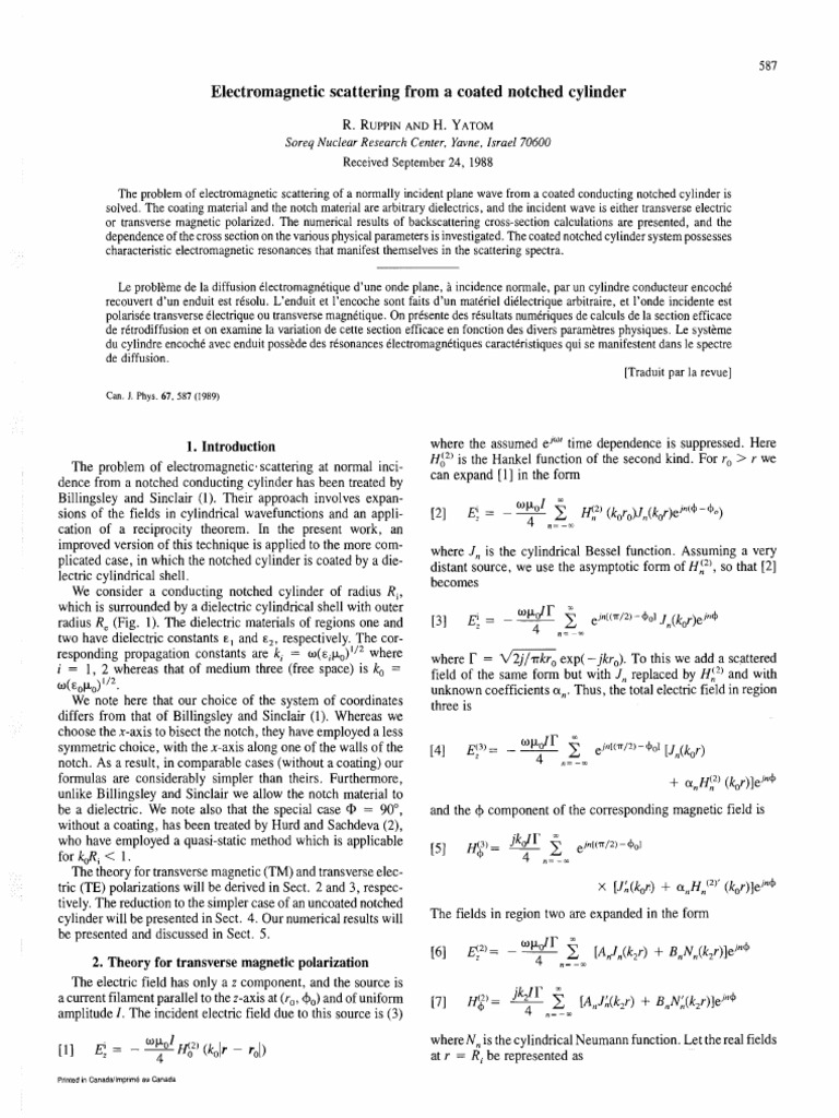 Electromagnetic Scattering From A Coated Notched Cylinder | PDF | Cross Section (Physics ...