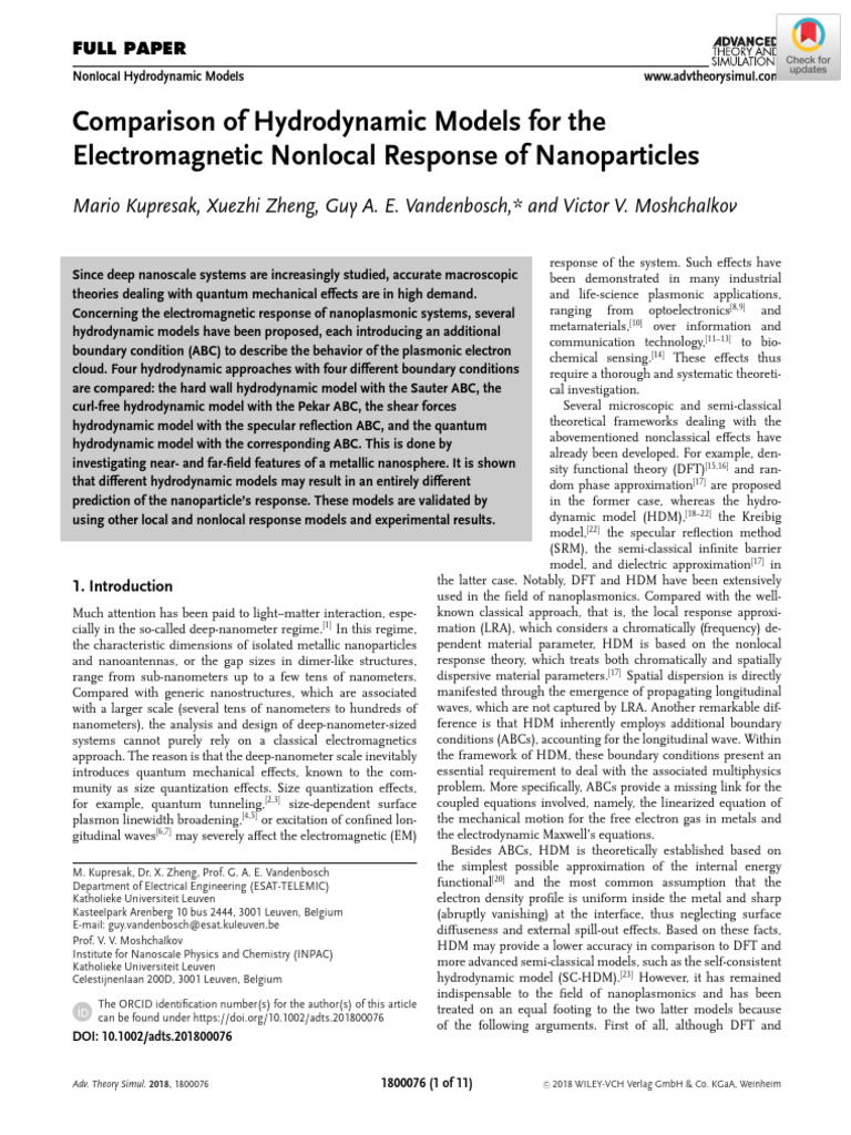 Hydrodynamic Models for Nanoparticles | PDF | Waves | Permittivity