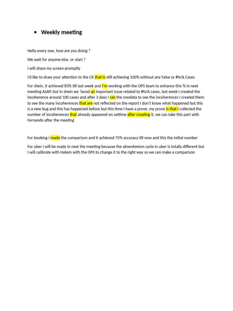 Weekly Meeting | PDF