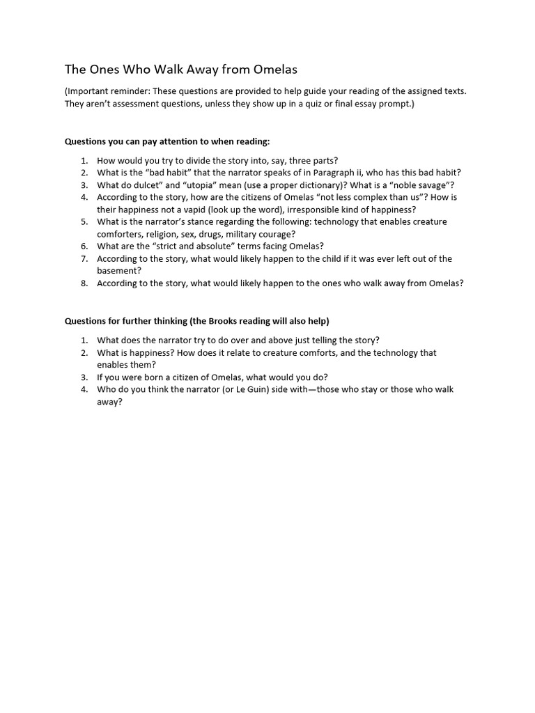 Omelas Guiding Questions | PDF