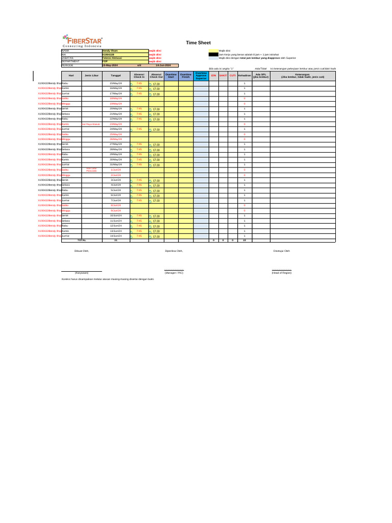 Hendy Ilham Timesheet Manual Absen & Lembur NEW Ver5 15Mei-14 Juni 2024 ...