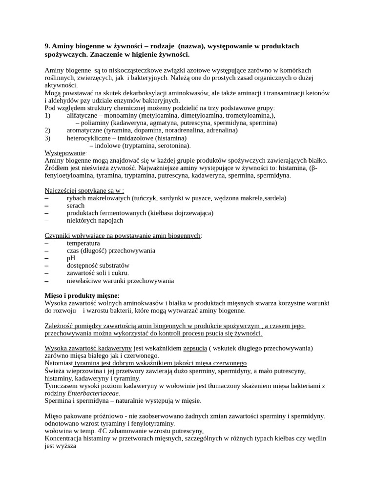 Aminy Biogenne W Żywności - Rodzaje (Nazwa), Występowanie W Produktach ...