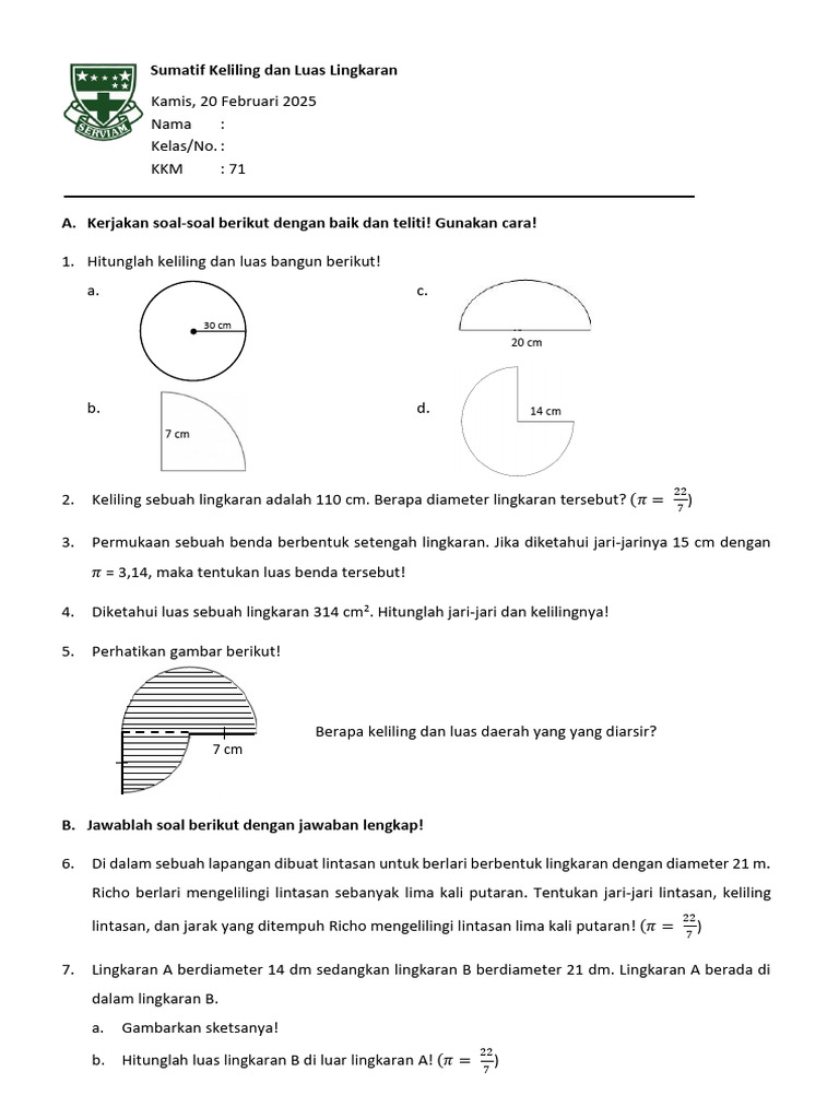 Sumatif Keliling Dan Luas Lingkaran | PDF