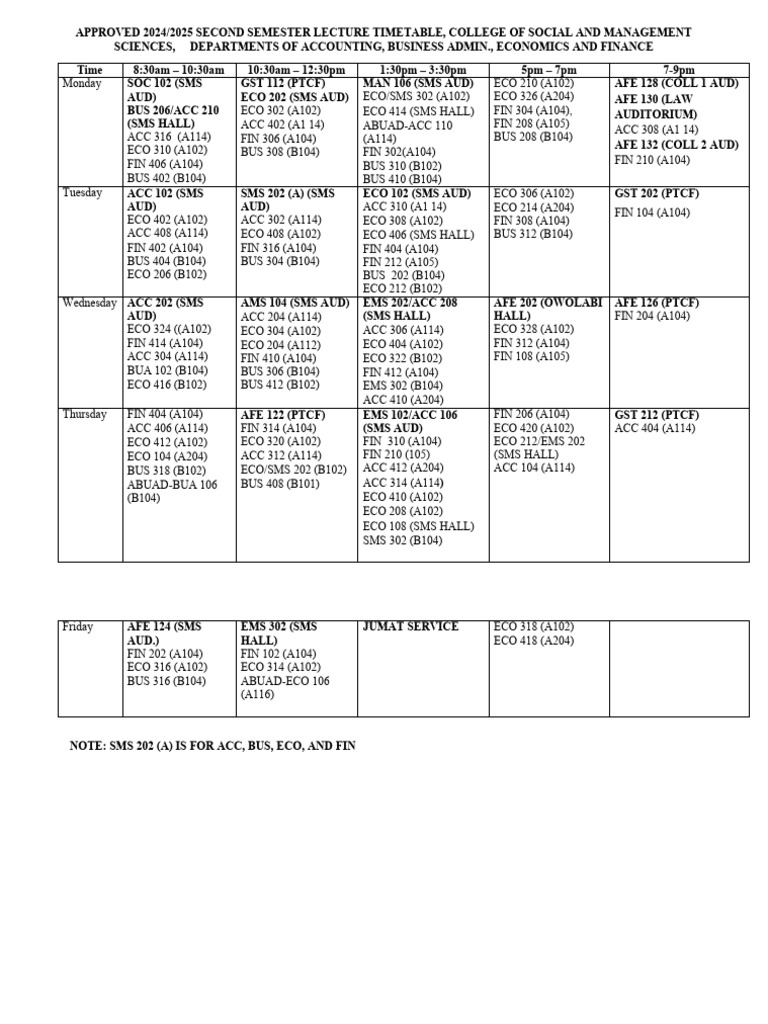 2024/2025 EMS Lecture Timetable | PDF