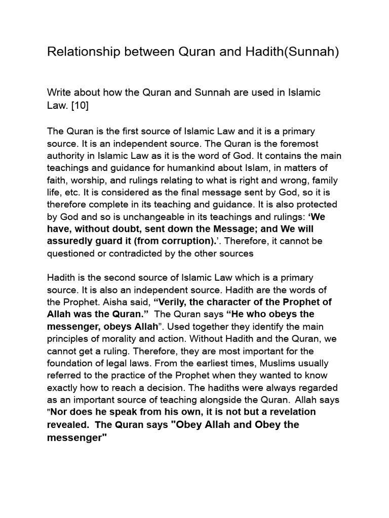 Quran and Hadith in Islamic Law | PDF | Hadith | Quran
