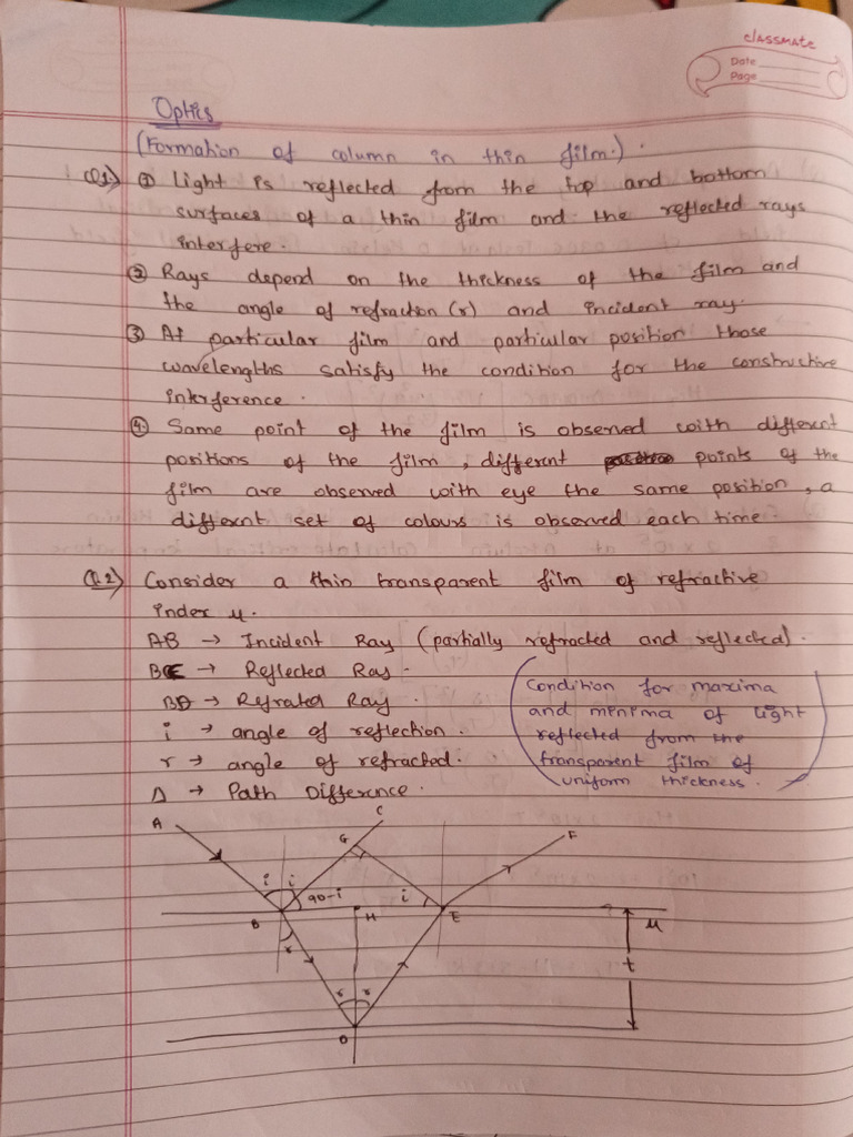 JEE Ray Optics Summary Notes | PDF