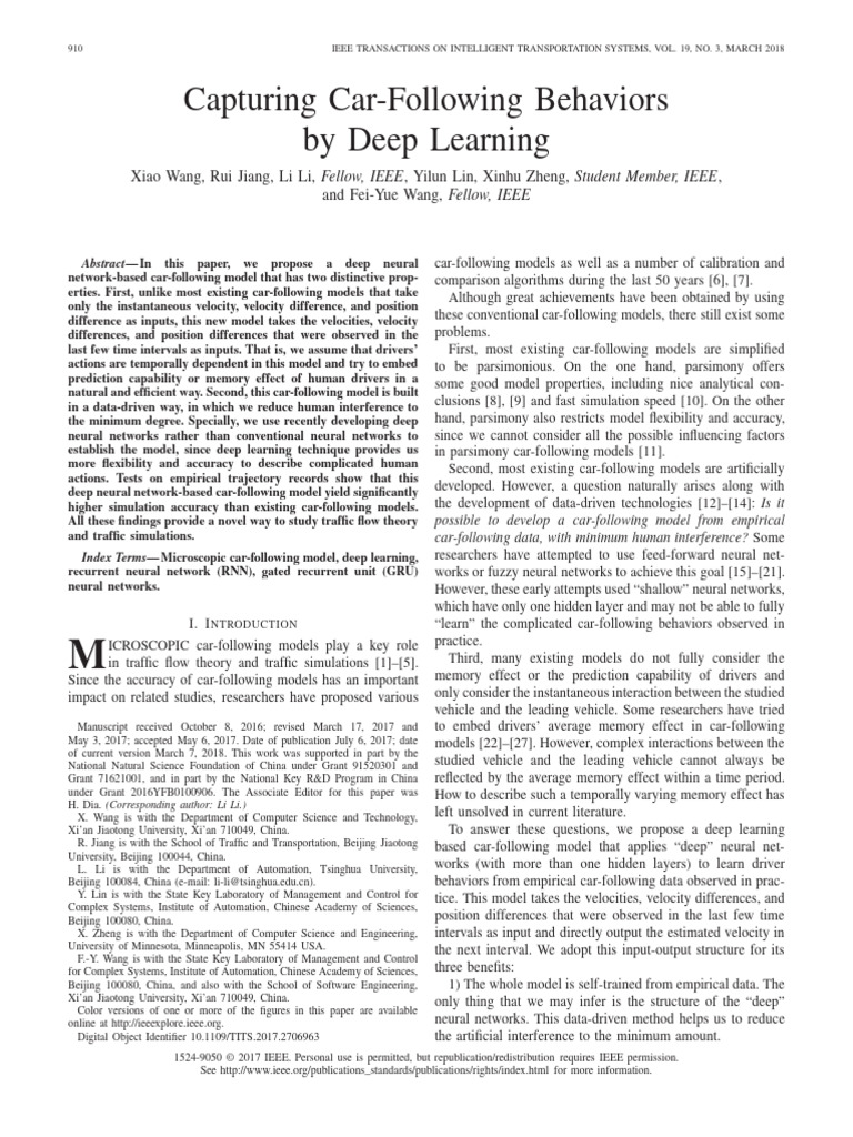 Capturing Car-Following Behaviors by Deep Learning | PDF | Deep ...