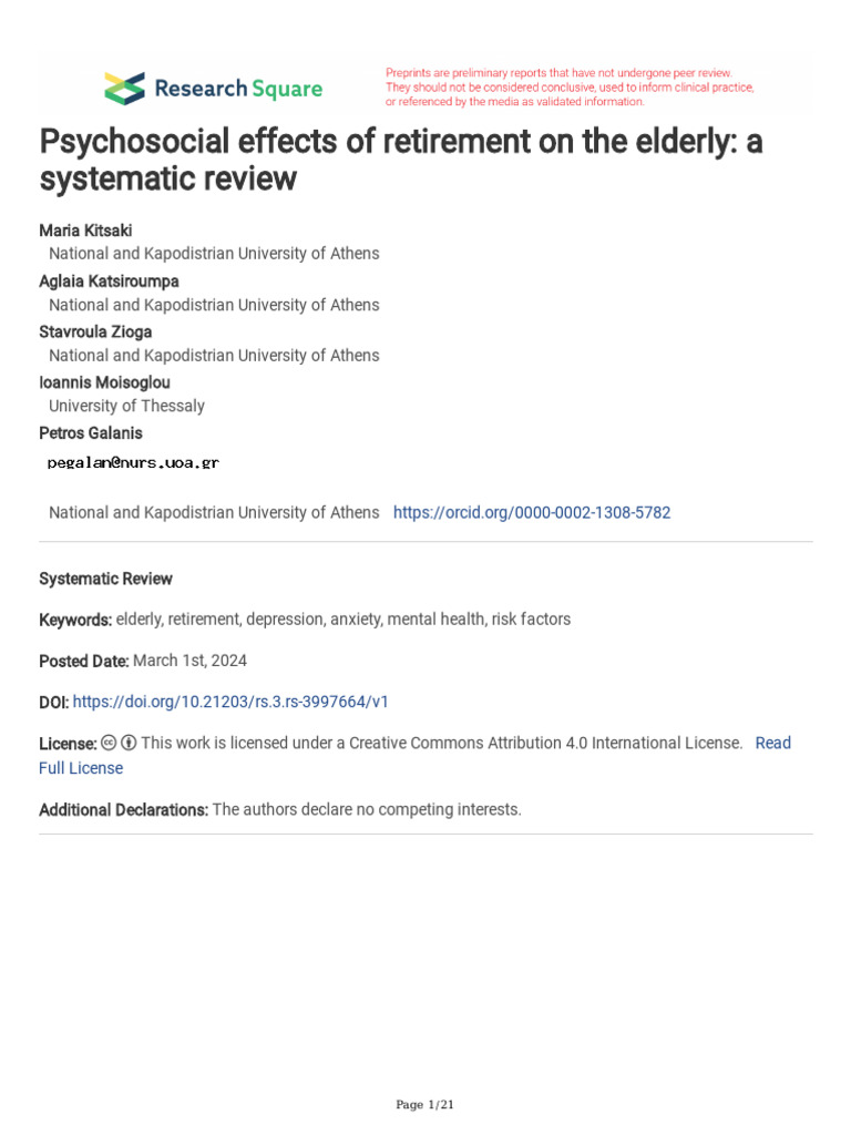 Psychosocial Effects of Retirement On The Elderly | PDF | Ageing ...