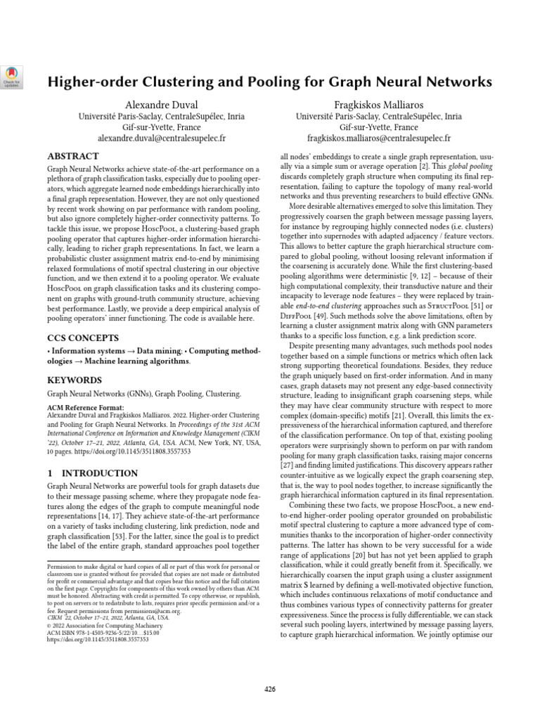 Higher-Order Clustering and Pooling For Graph Neural Networks | PDF | Graph Theory | Applied ...