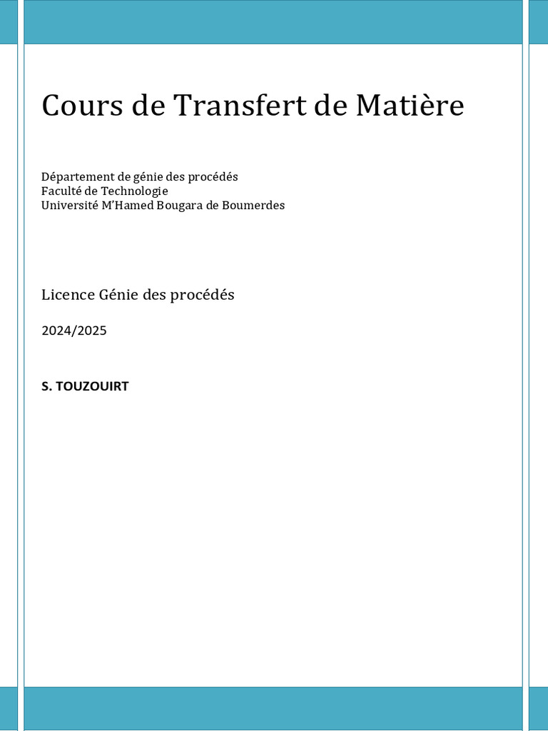 Mécanismes de Transfert de Matière | PDF | La diffusion | Phénomène de ...